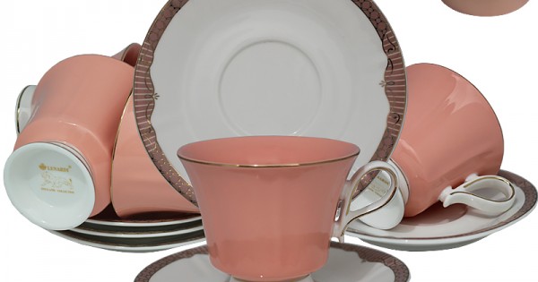 Набор чайных пар 12 предметов Lenardi 122-005, коралловый